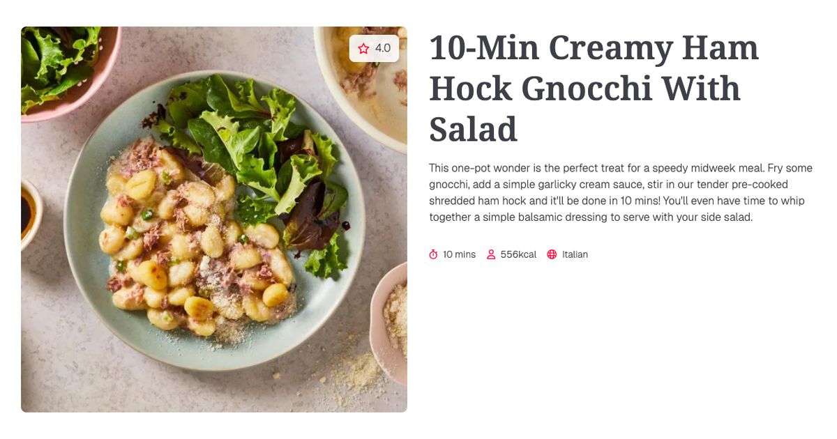 10-Min Creamy Ham Hock Gnocchi With Salad (10 mins) | Gousto Recipe Search