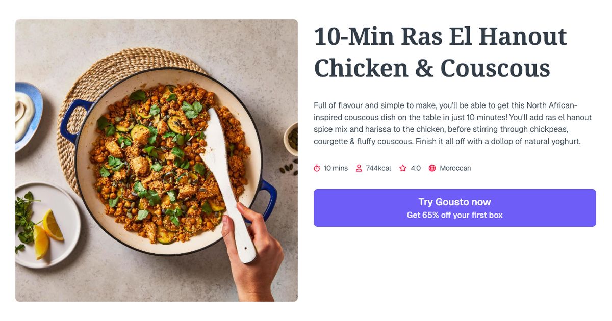10-Min Ras El Hanout Chicken & Couscous (10 mins) | Gousto Recipe Search