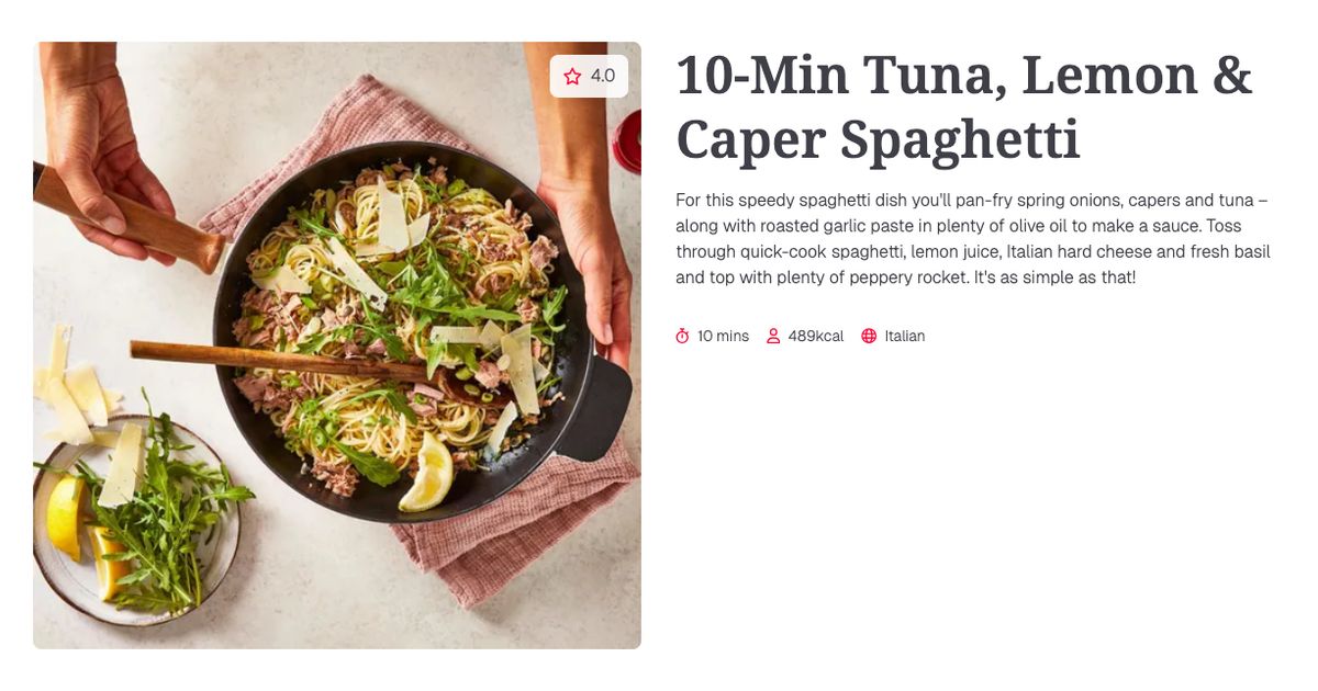 10-Min Tuna, Lemon & Caper Spaghetti (10 mins) | Gousto Recipe Search