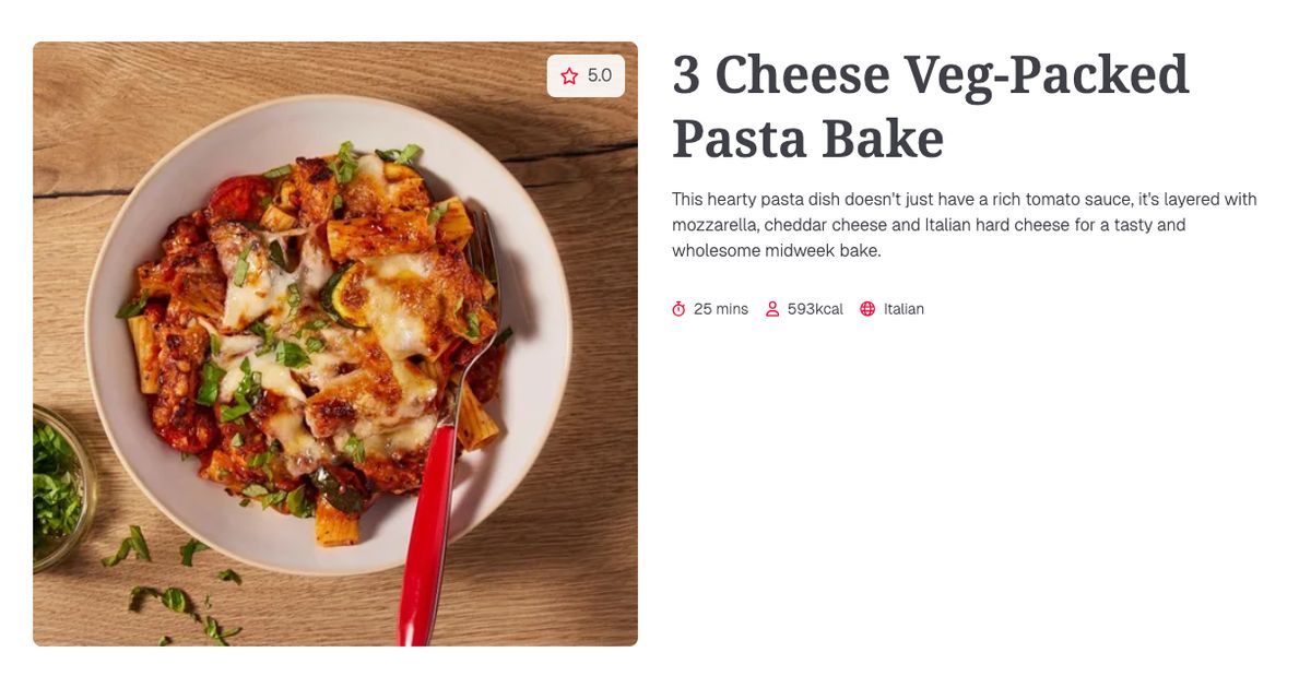 3 Cheese Veg-Packed Pasta Bake (25 mins) | Gousto Recipe Search