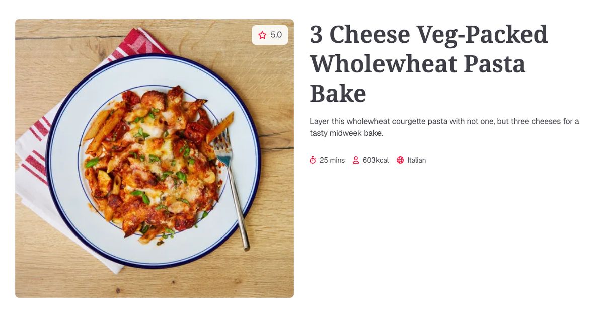 3 Cheese Veg-Packed Wholewheat Pasta Bake (25 mins) | Gousto Recipe Search