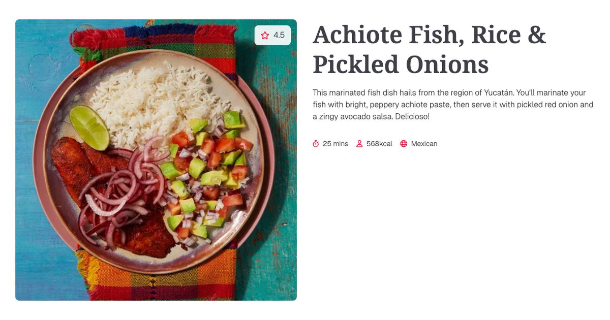 Achiote Fish, Rice & Pickled Onions (25 mins) | Gousto Recipe Search