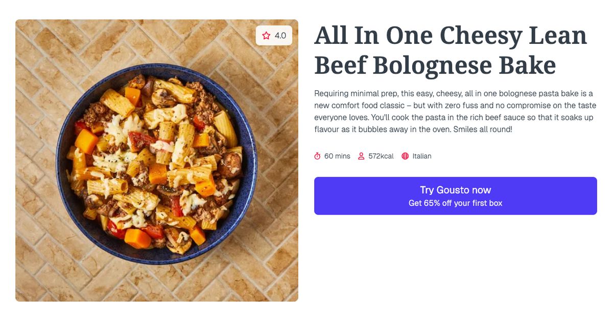 All In One Cheesy Lean Beef Bolognese Bake (60 mins) | Gousto Recipe Search