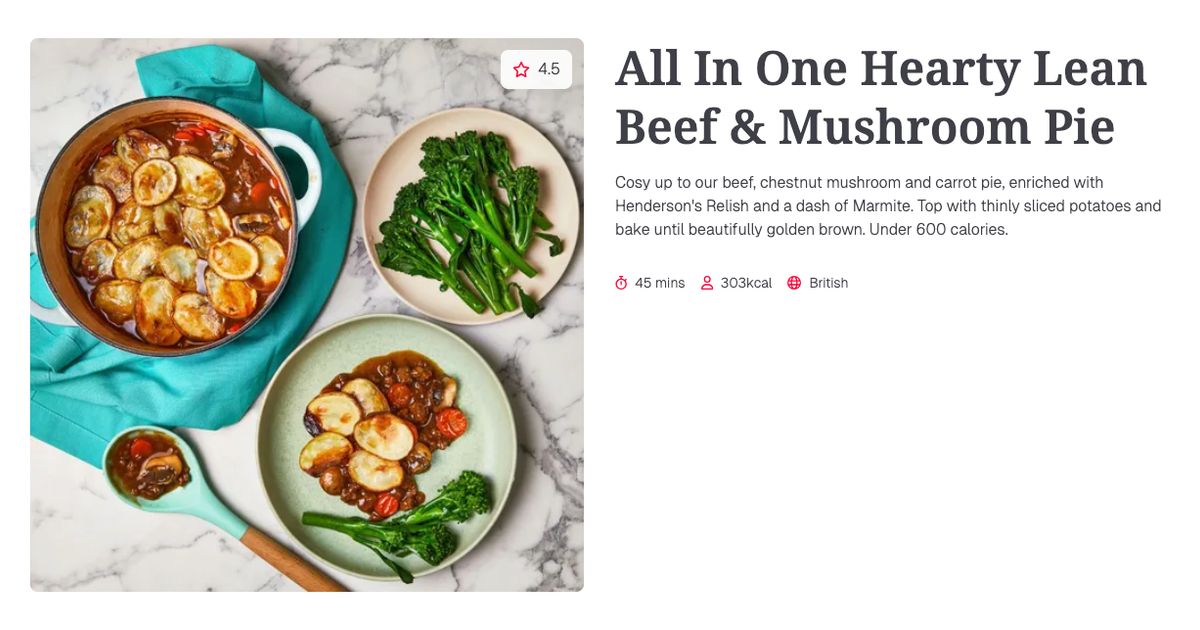 All In One Hearty Lean Beef & Mushroom Pie (45 mins) | Gousto Recipe Search