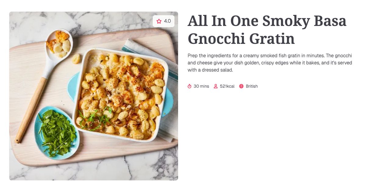 All In One Smoky Basa Gnocchi Gratin (30 mins) | Gousto Recipe Search