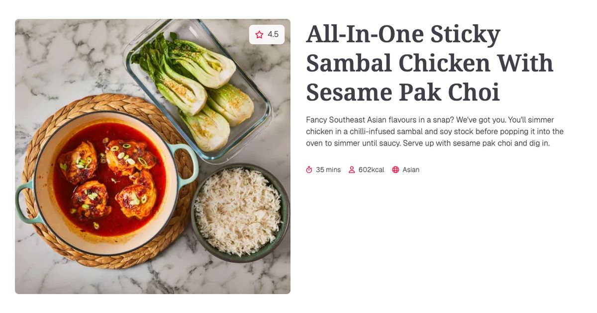 All-In-One Sticky Sambal Chicken With Sesame Pak Choi (35 mins ...
