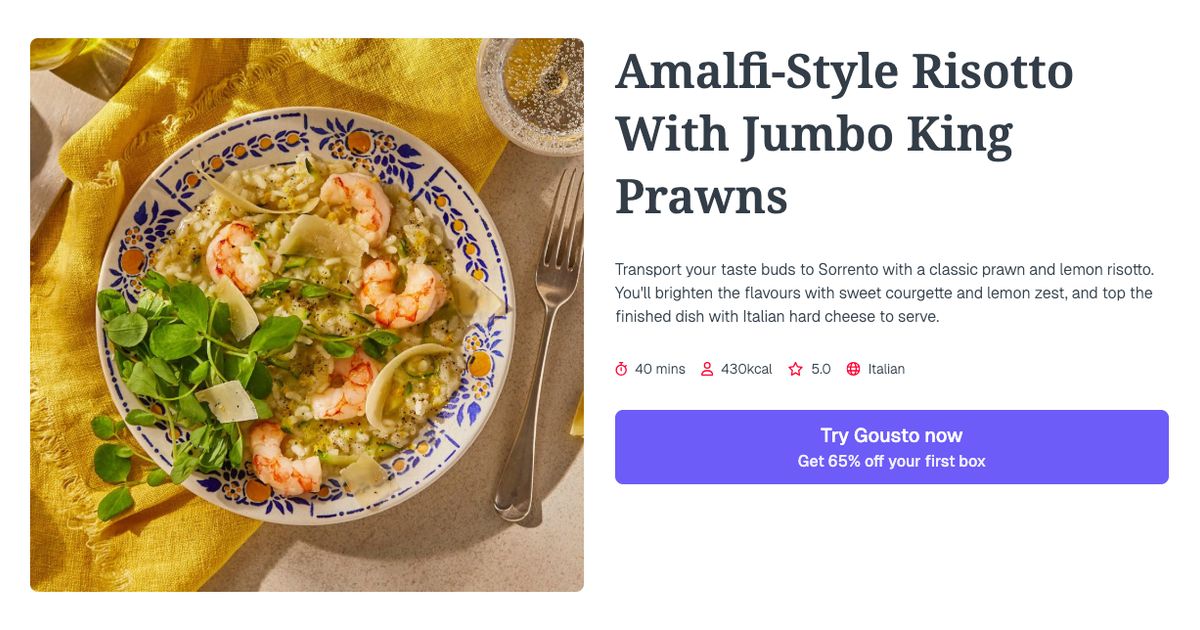 Amalfi-Style Risotto With Jumbo King Prawns (40 mins) | Gousto Recipe ...