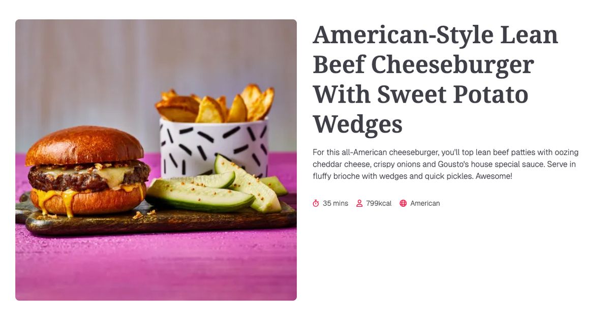 American-Style Lean Beef Cheeseburger With Sweet Potato Wedges (35 mins ...