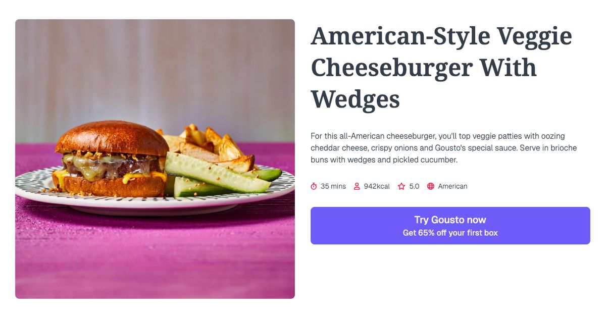 American-Style Veggie Cheeseburger With Wedges (35 mins) | Gousto ...
