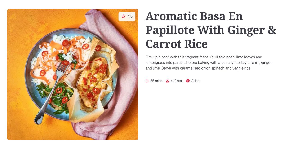 Aromatic Basa En Papillote With Ginger & Carrot Rice (25 mins) | Gousto ...