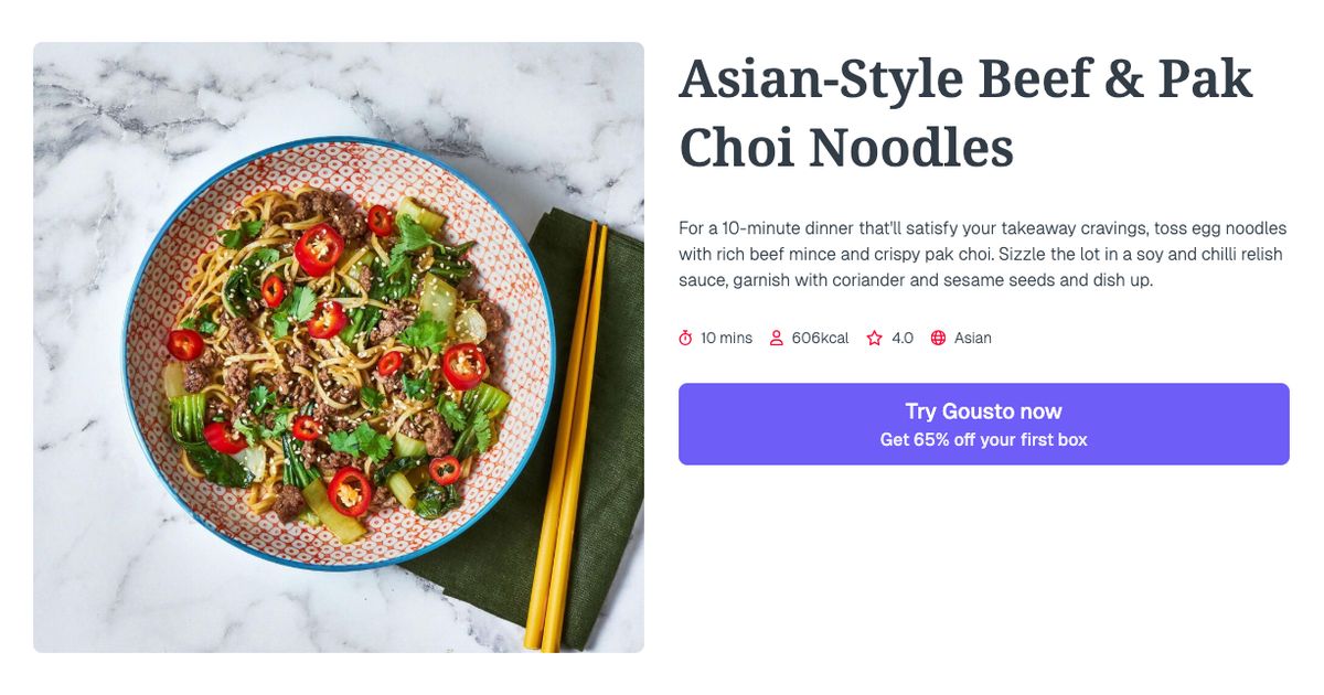 Asian-Style Beef & Pak Choi Noodles (10 mins) | Gousto Recipe Search