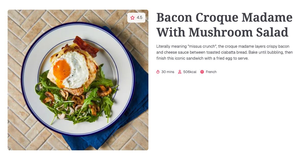 Bacon Croque Madame With Mushroom Salad (30 mins) | Gousto Recipe Search