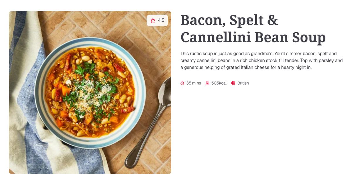 Bacon, Spelt & Cannellini Bean Soup (35 mins) | Gousto Recipe Search