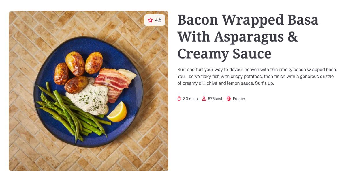 Bacon Wrapped Basa With Asparagus & Creamy Sauce (30 mins) | Gousto ...