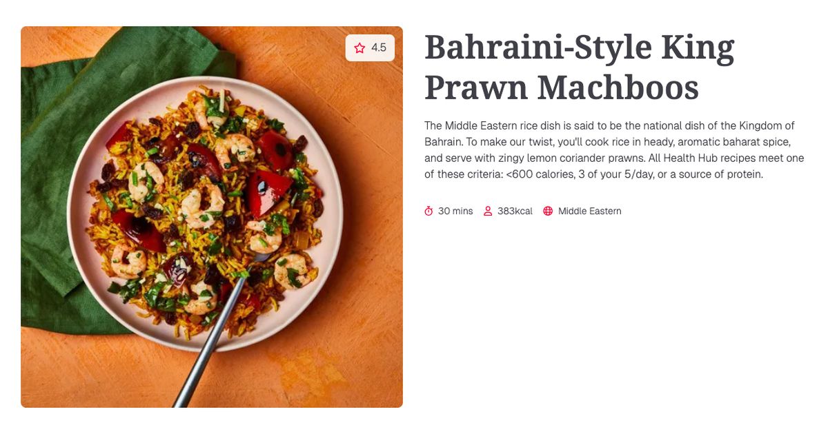 Bahraini-Style King Prawn Machboos (30 mins) | Gousto Recipe Search