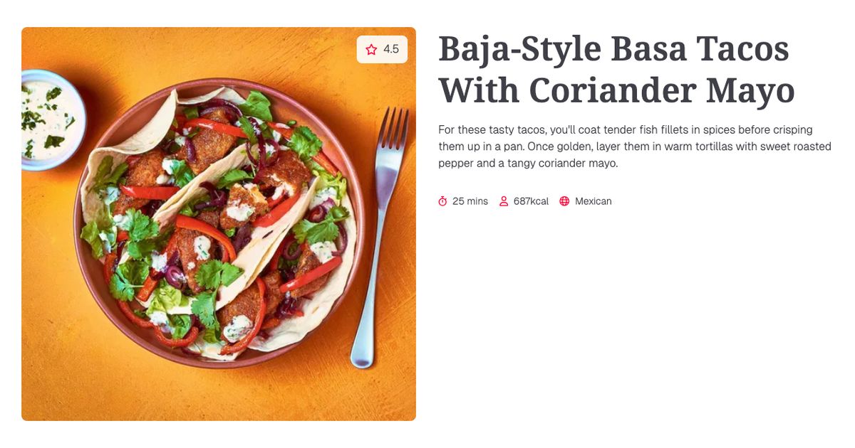 Baja-Style Basa Tacos With Coriander Mayo (25 mins) | Gousto Recipe Search