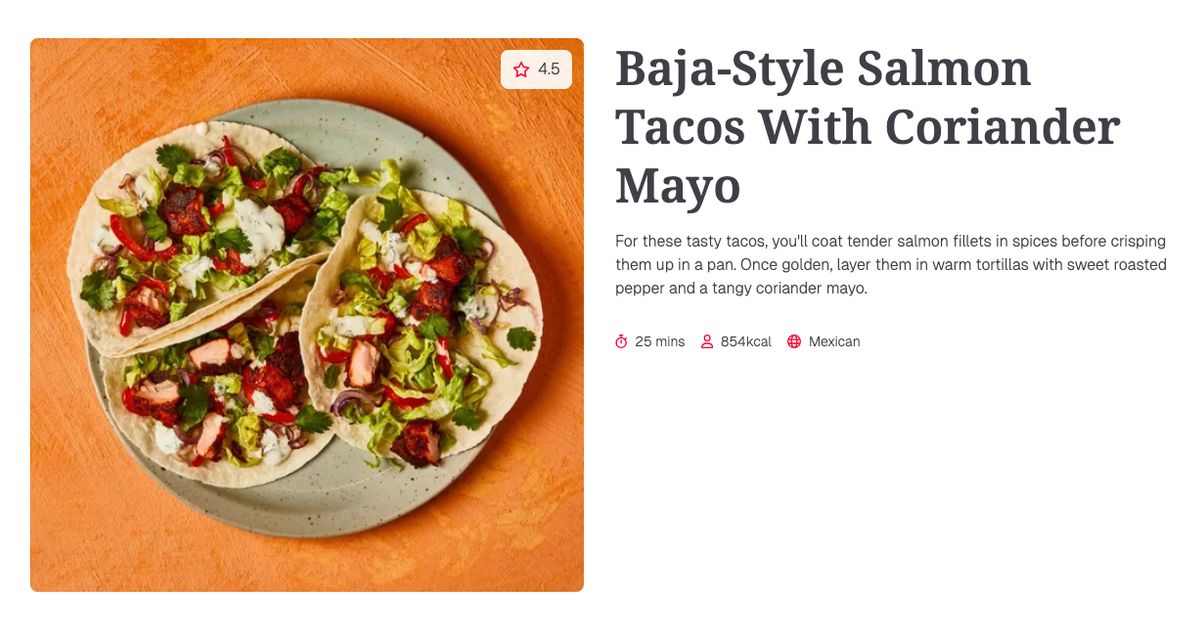 Baja-Style Salmon Tacos With Coriander Mayo (25 mins) | Gousto Recipe ...