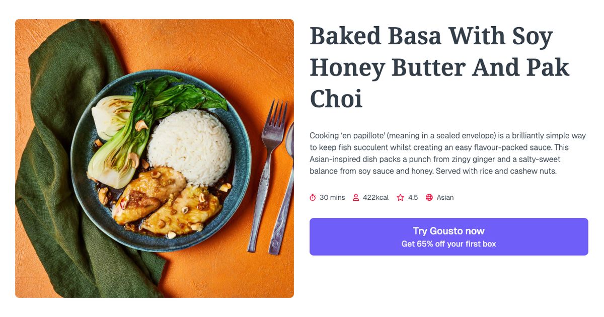 Baked Basa With Soy Honey Butter And Pak Choi (30 mins) | Gousto Recipe ...