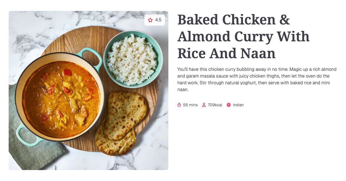 Baked Chicken & Almond Curry With Rice And Naan (55 mins) | Gousto ...
