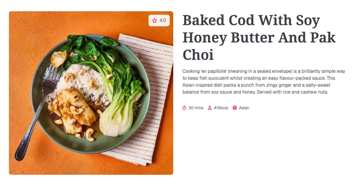 Baked Cod With Soy Honey Butter And Pak Choi (30 mins) | Gousto Recipe ...