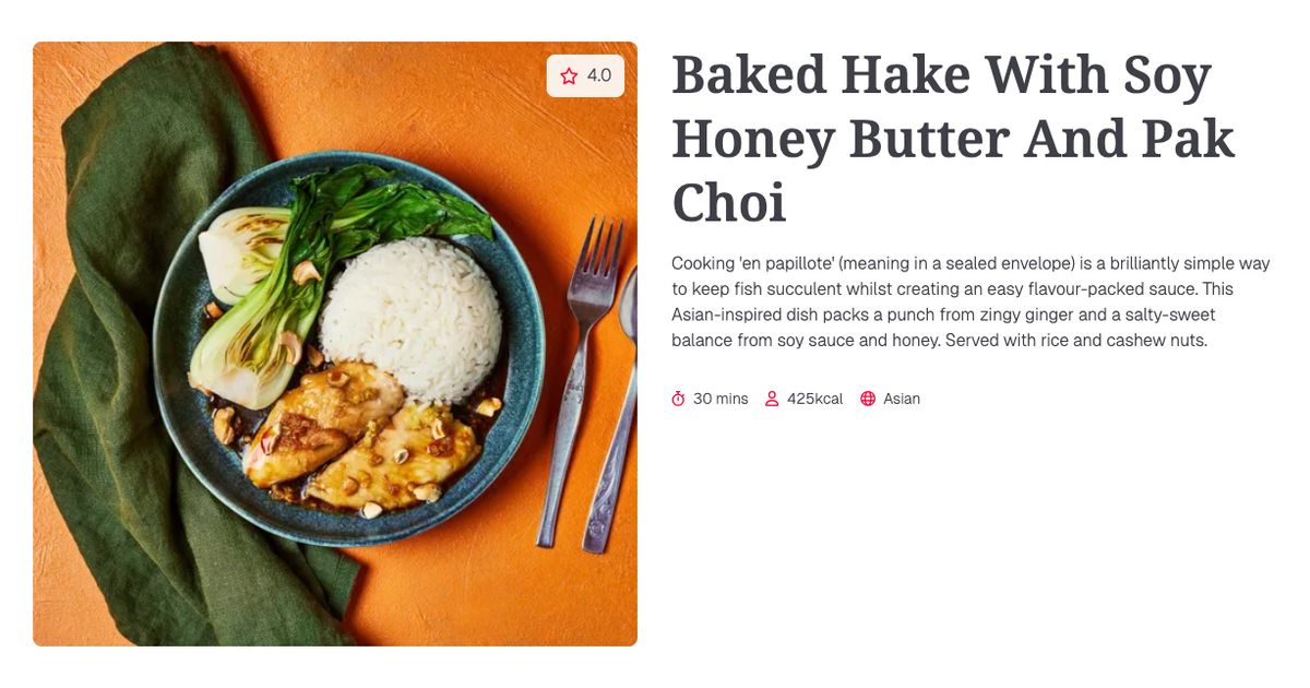 Baked Hake With Soy Honey Butter And Pak Choi (30 mins) | Gousto Recipe ...