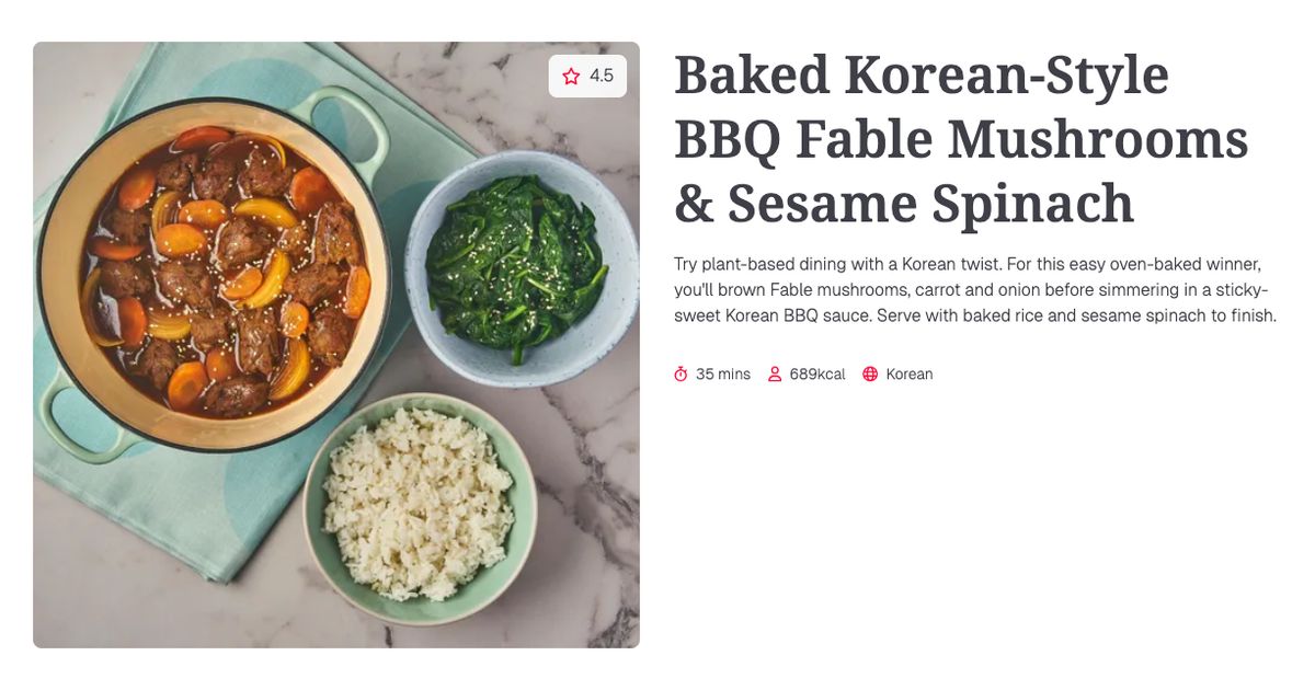Baked Korean-Style BBQ Fable Mushrooms & Sesame Spinach (35 mins ...