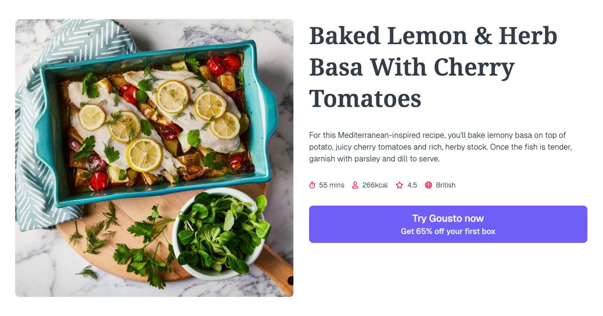 Baked Lemon & Herb Basa With Cherry Tomatoes (55 mins) | Gousto Recipe ...