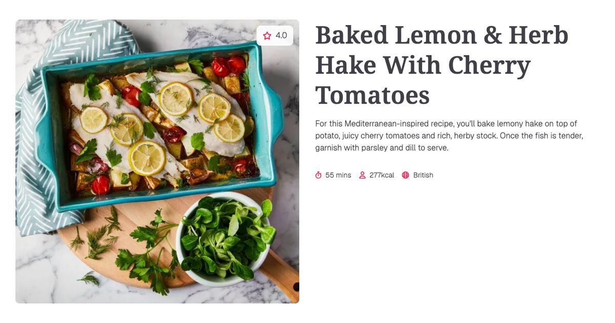 Baked Lemon & Herb Hake With Cherry Tomatoes (55 mins) | Gousto Recipe ...