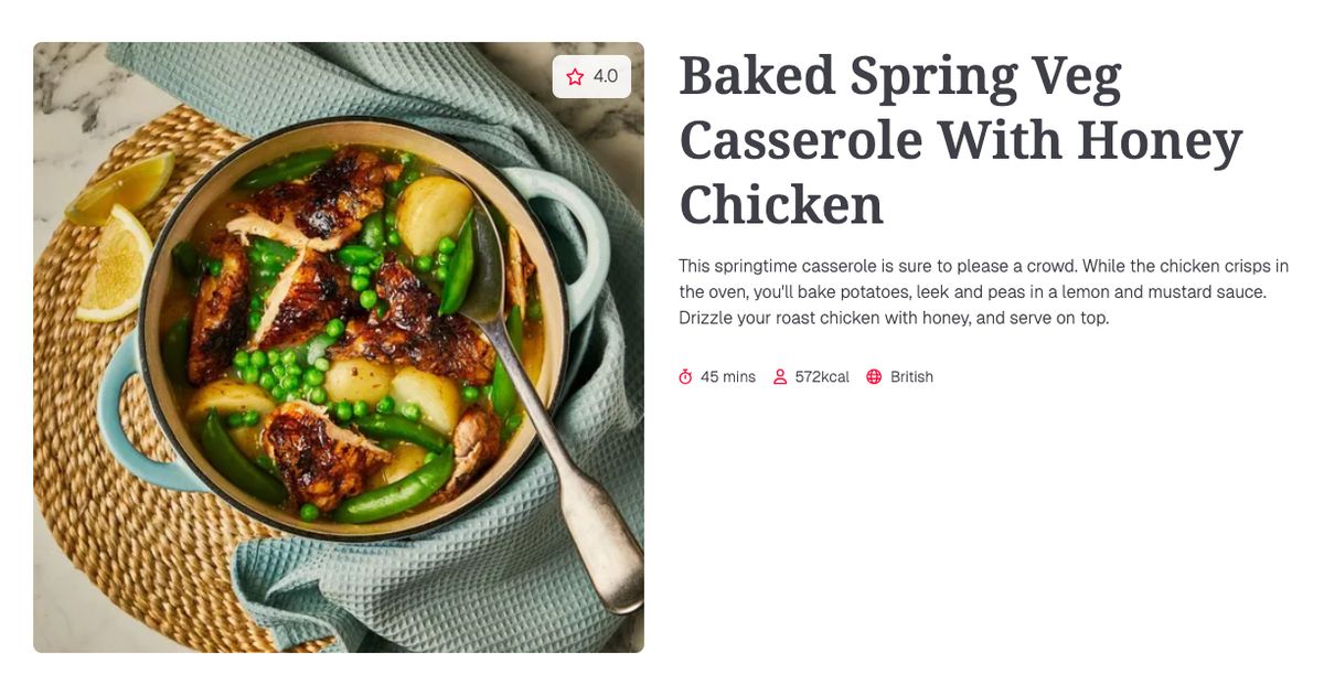 Baked Spring Veg Casserole With Honey Chicken (45 mins) | Gousto Recipe ...