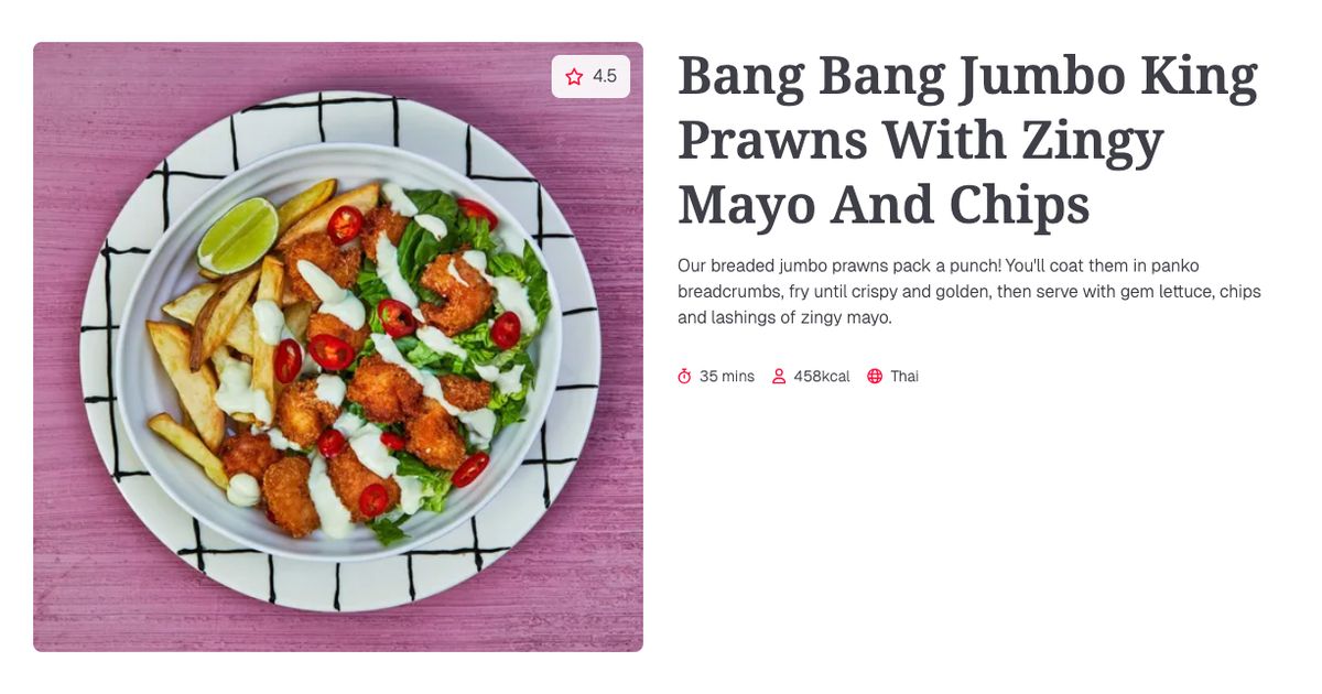 Bang Bang Jumbo King Prawns With Zingy Mayo And Chips (35 mins ...