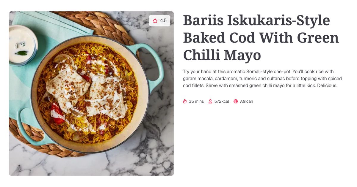 Bariis Iskukaris-Style Baked Cod With Green Chilli Mayo (35 mins ...
