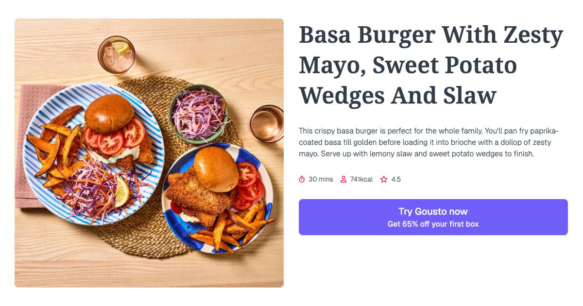 Basa Burger With Zesty Mayo, Sweet Potato Wedges And Slaw (30 mins ...