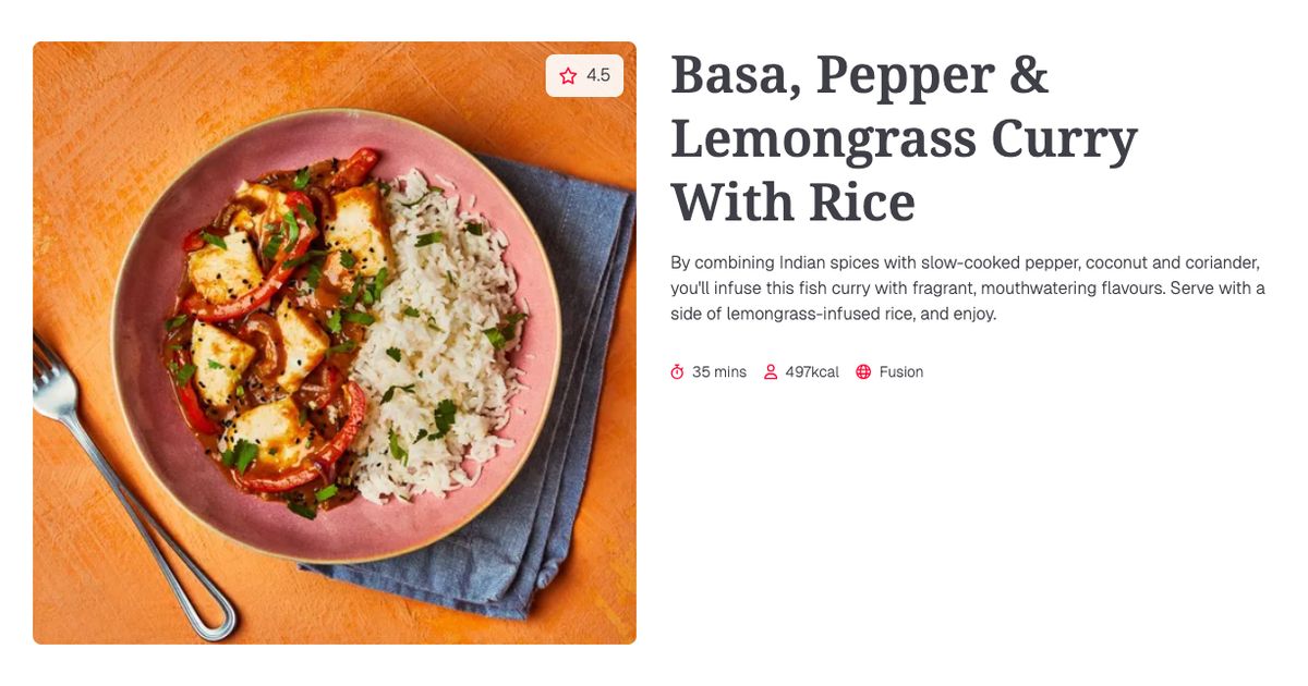 Basa, Pepper & Lemongrass Curry With Rice (35 mins) | Gousto Recipe Search