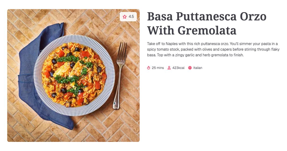 Basa Puttanesca Orzo With Gremolata (25 mins) | Gousto Recipe Search