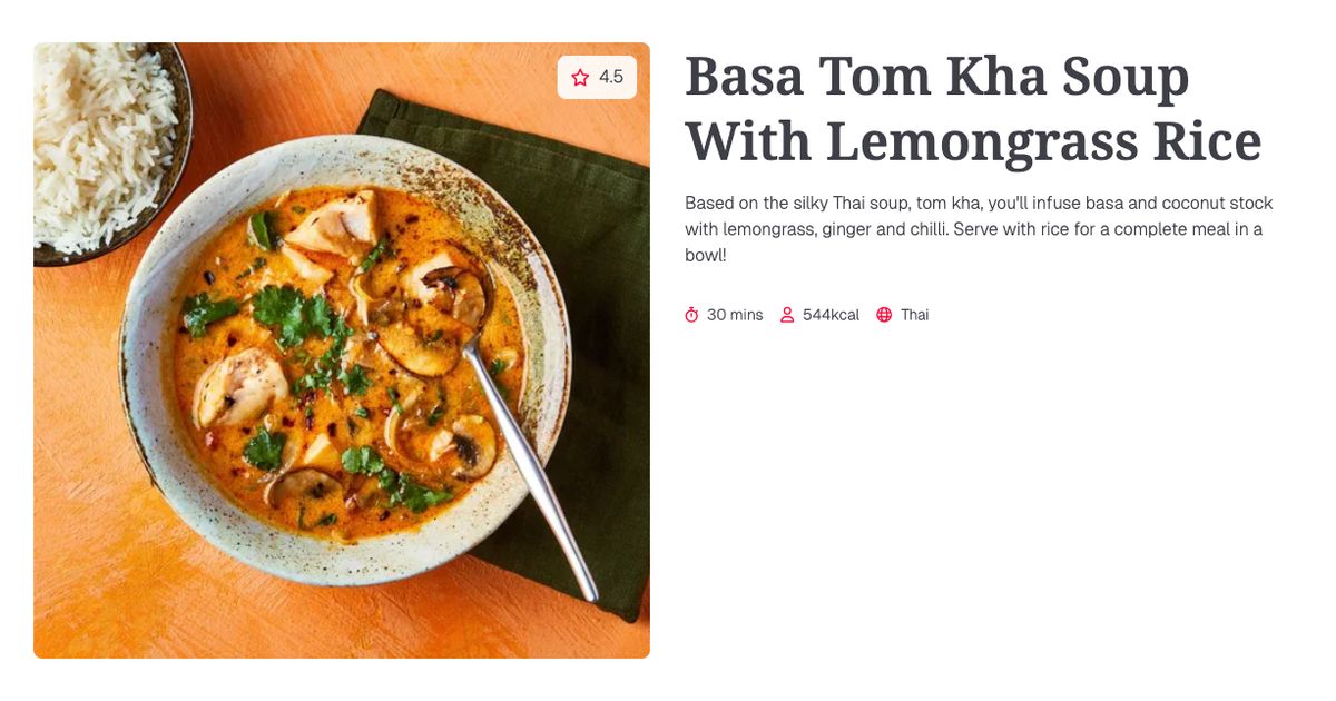 Basa Tom Kha Soup With Lemongrass Rice (30 mins) | Gousto Recipe Search