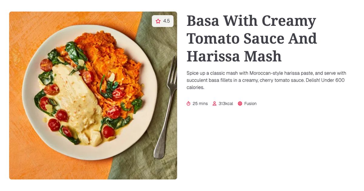 Basa With Creamy Tomato Sauce And Harissa Mash (25 mins) | Gousto ...