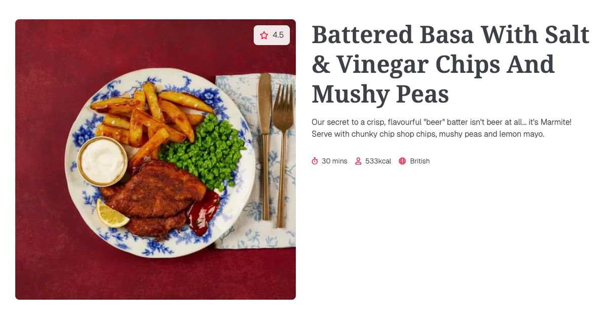 Battered Basa With Salt & Vinegar Chips And Mushy Peas (30 mins ...