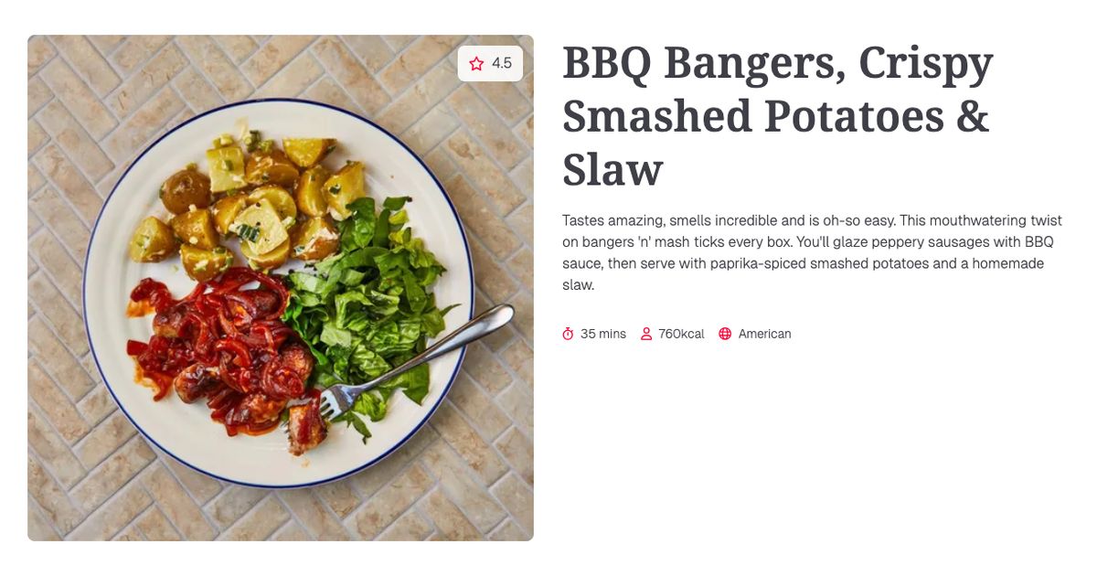 BBQ Bangers, Crispy Smashed Potatoes & Slaw (35 mins) | Gousto Recipe ...