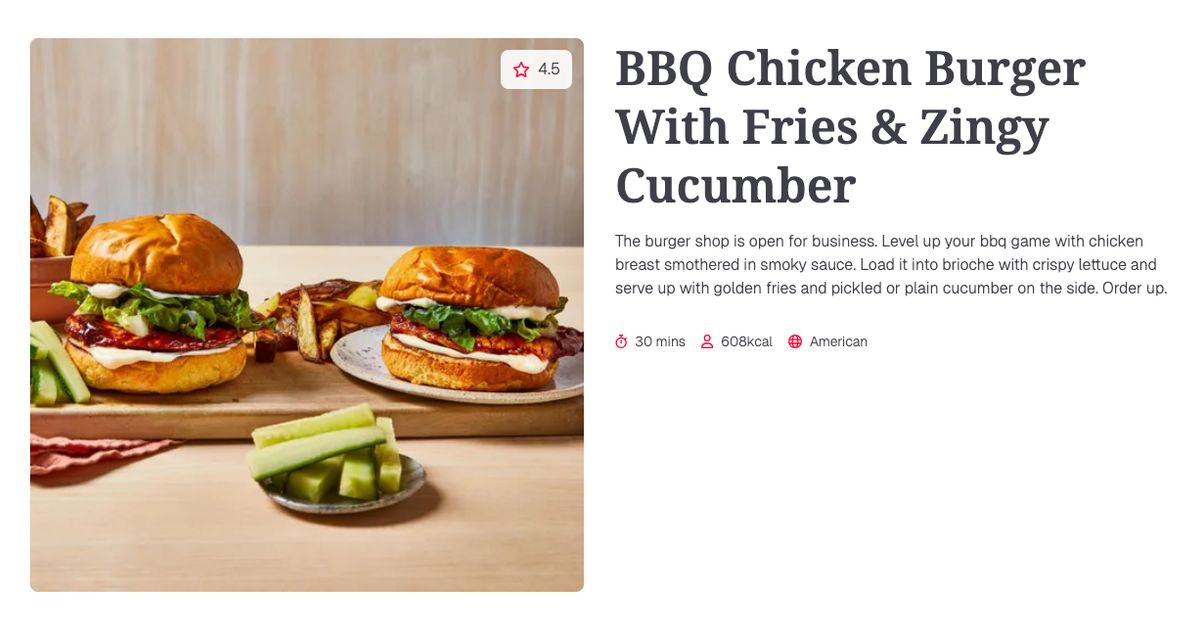 BBQ Chicken Burger With Fries & Zingy Cucumber (30 mins) | Gousto ...