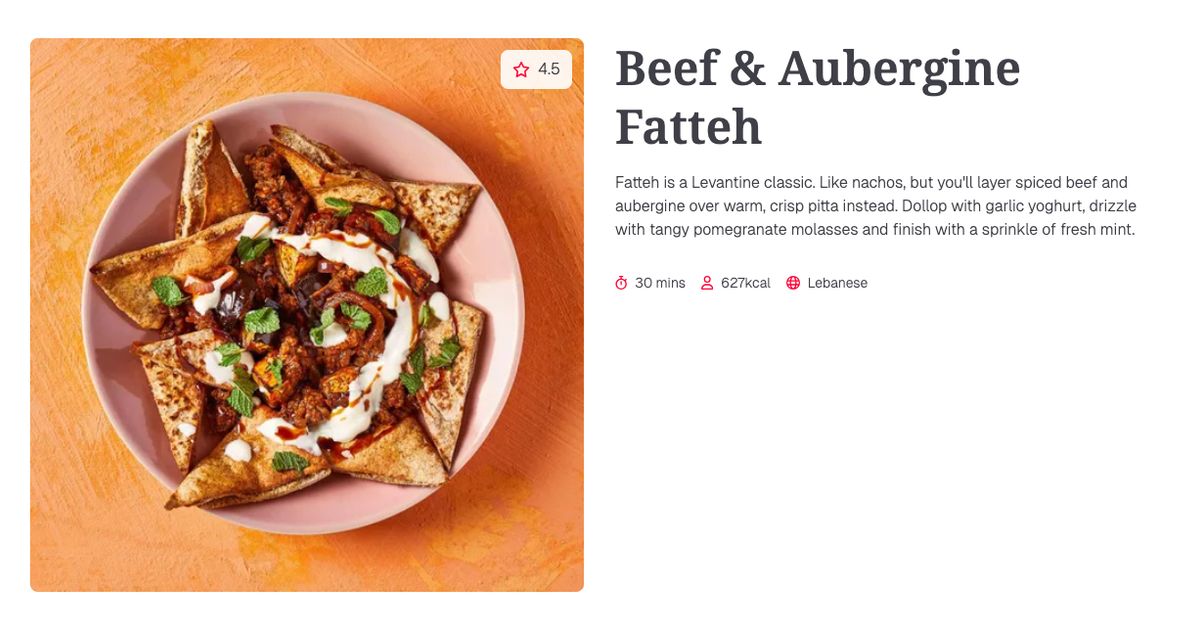 Beef & Aubergine Fatteh (30 mins) | Gousto Recipe Search