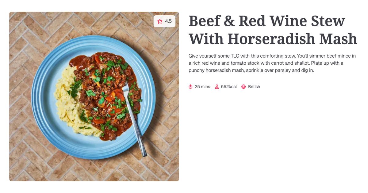 Beef & Red Wine Stew With Horseradish Mash (25 mins) | Gousto Recipe Search