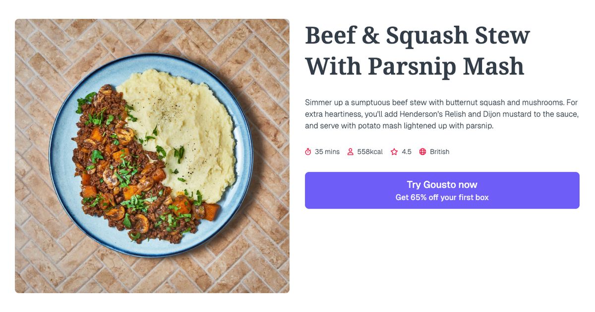 Beef & Squash Stew With Parsnip Mash (35 mins) | Gousto Recipe Search