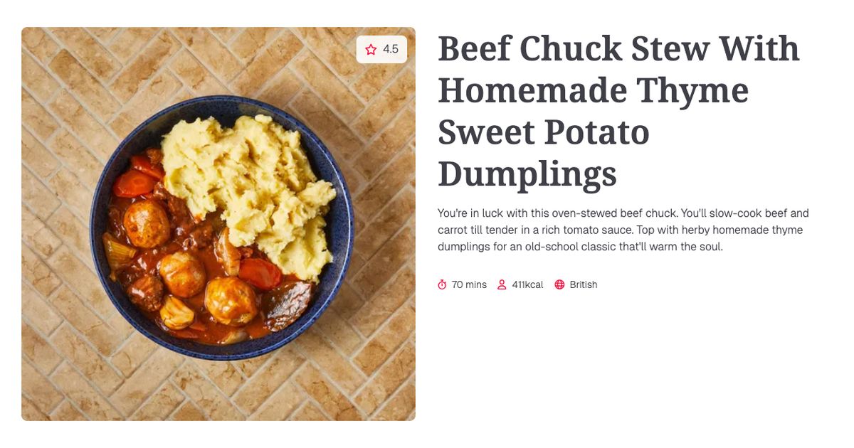 Beef Chuck Stew With Homemade Thyme Sweet Potato Dumplings (70 mins ...