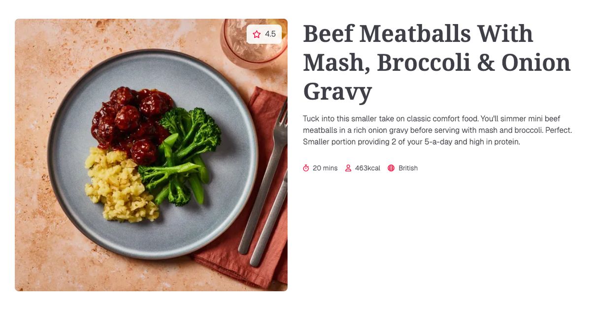 Beef Meatballs With Mash, Broccoli & Onion Gravy (20 mins) | Gousto ...
