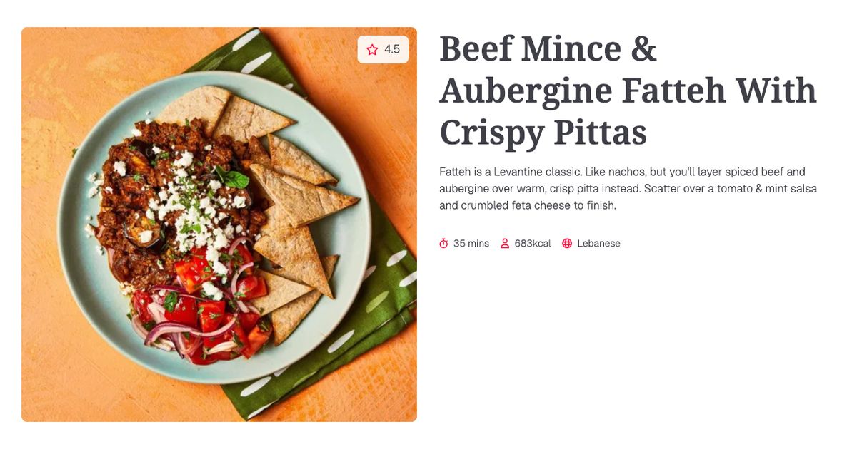 Beef Mince & Aubergine Fatteh With Crispy Pittas (35 mins) | Gousto ...