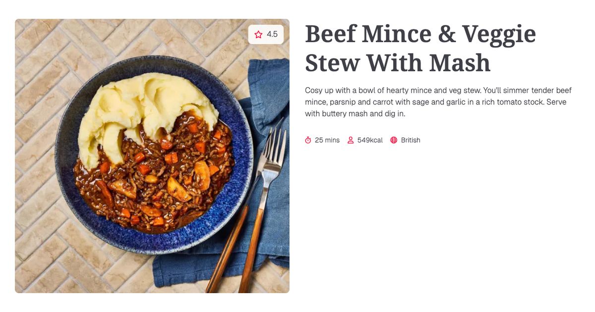 Beef Mince & Veggie Stew With Mash (25 mins) | Gousto Recipe Search