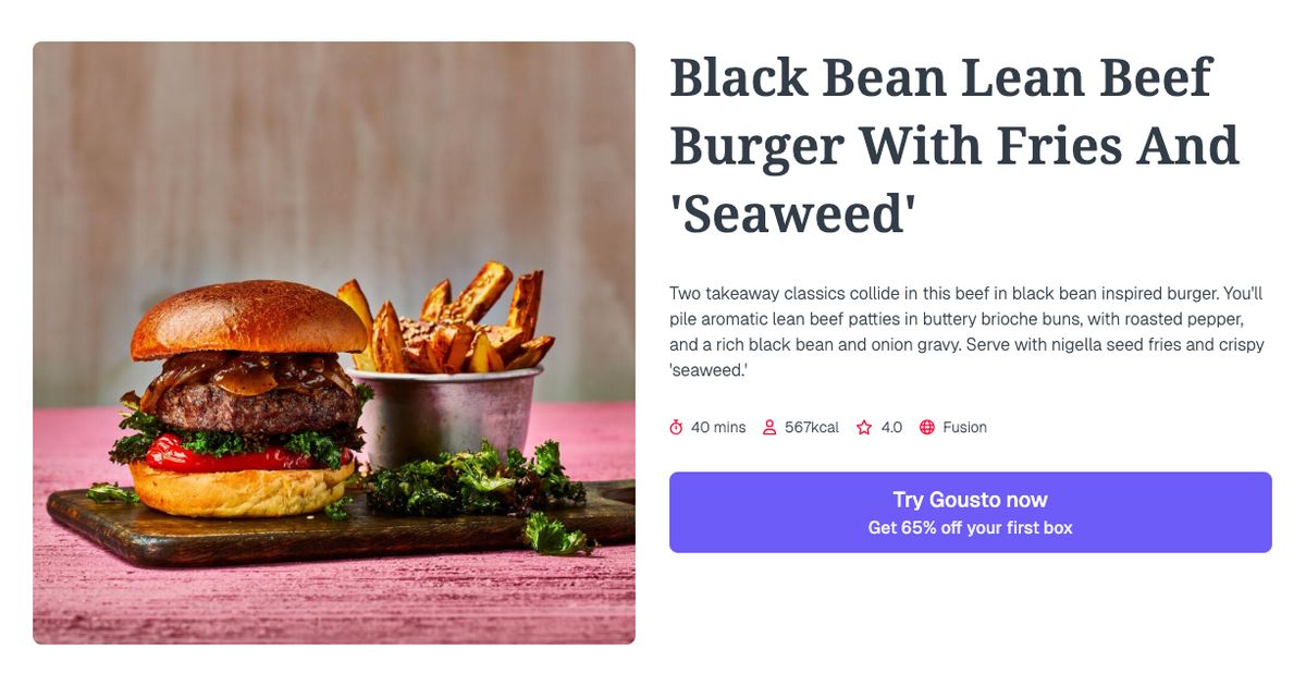 Black Bean Lean Beef Burger With Fries And 'Seaweed' (40 mins) | Gousto ...