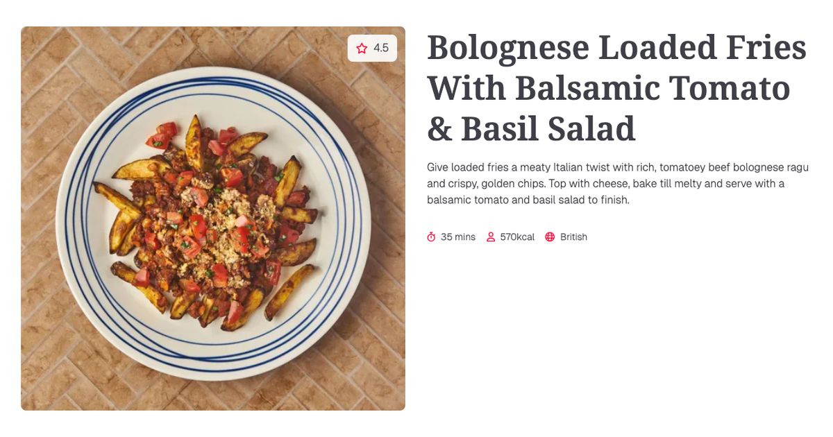 Bolognese Loaded Fries With Balsamic Tomato & Basil Salad (35 mins ...