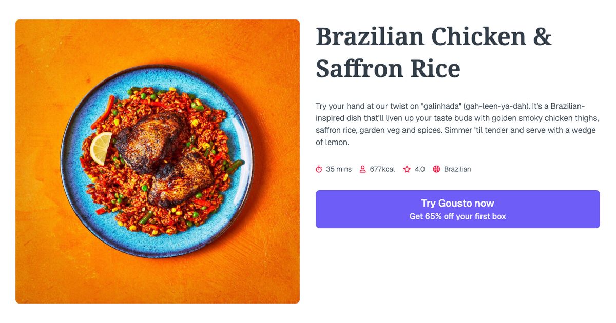 Brazilian Chicken & Saffron Rice (35 mins) | Gousto Recipe Search