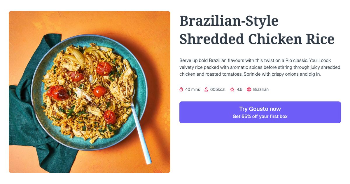 Brazilian-Style Shredded Chicken Rice (40 mins) | Gousto Recipe Search